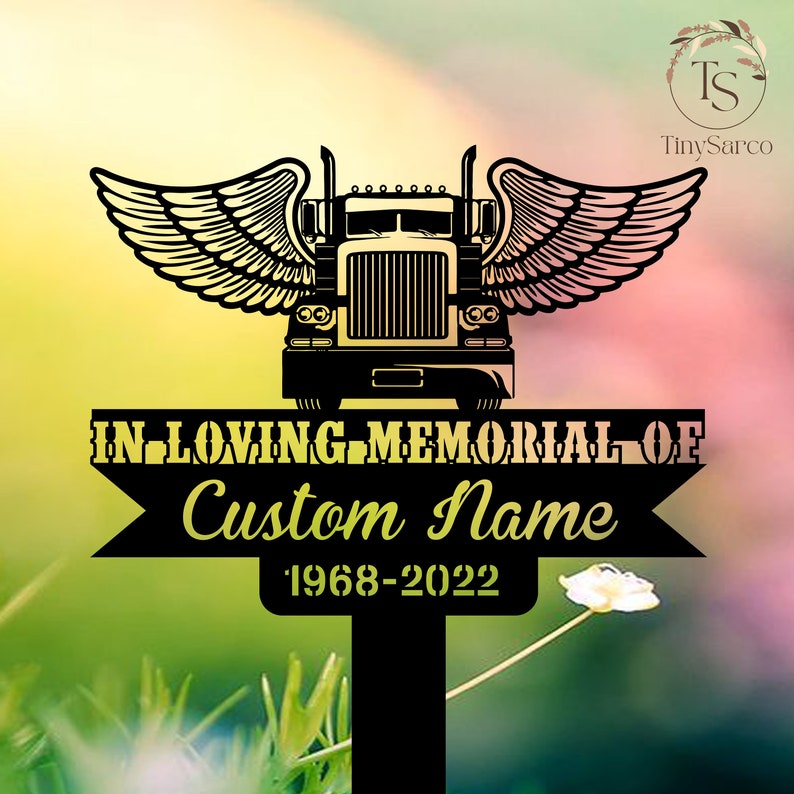 Personalized Semi Truck Trucker Angel Wings Memorial Stake, Truck ...