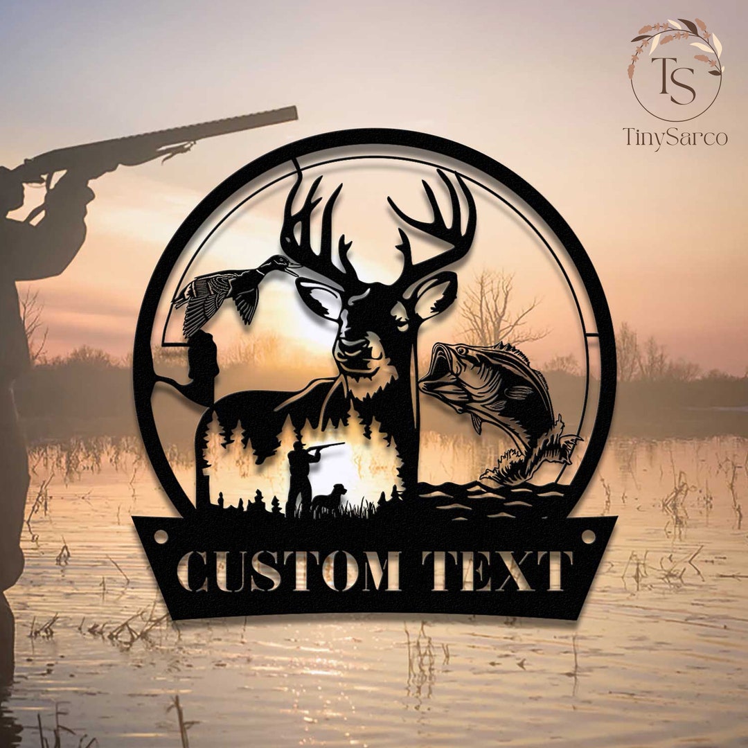 Custom Deer Turkey and Bass Fishing Metal Wall Art Personalized Hunter ...