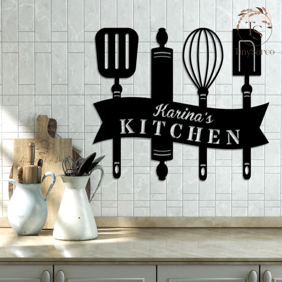 Custom Kitchen Metal Sign Wall Art, Personalized Kitchen Name Sign ...