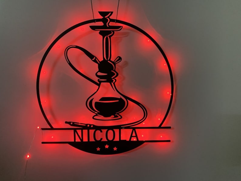 Personalized Shisha Hookah Metal Wall Art LED Light, Shisha Hookah Gift ...