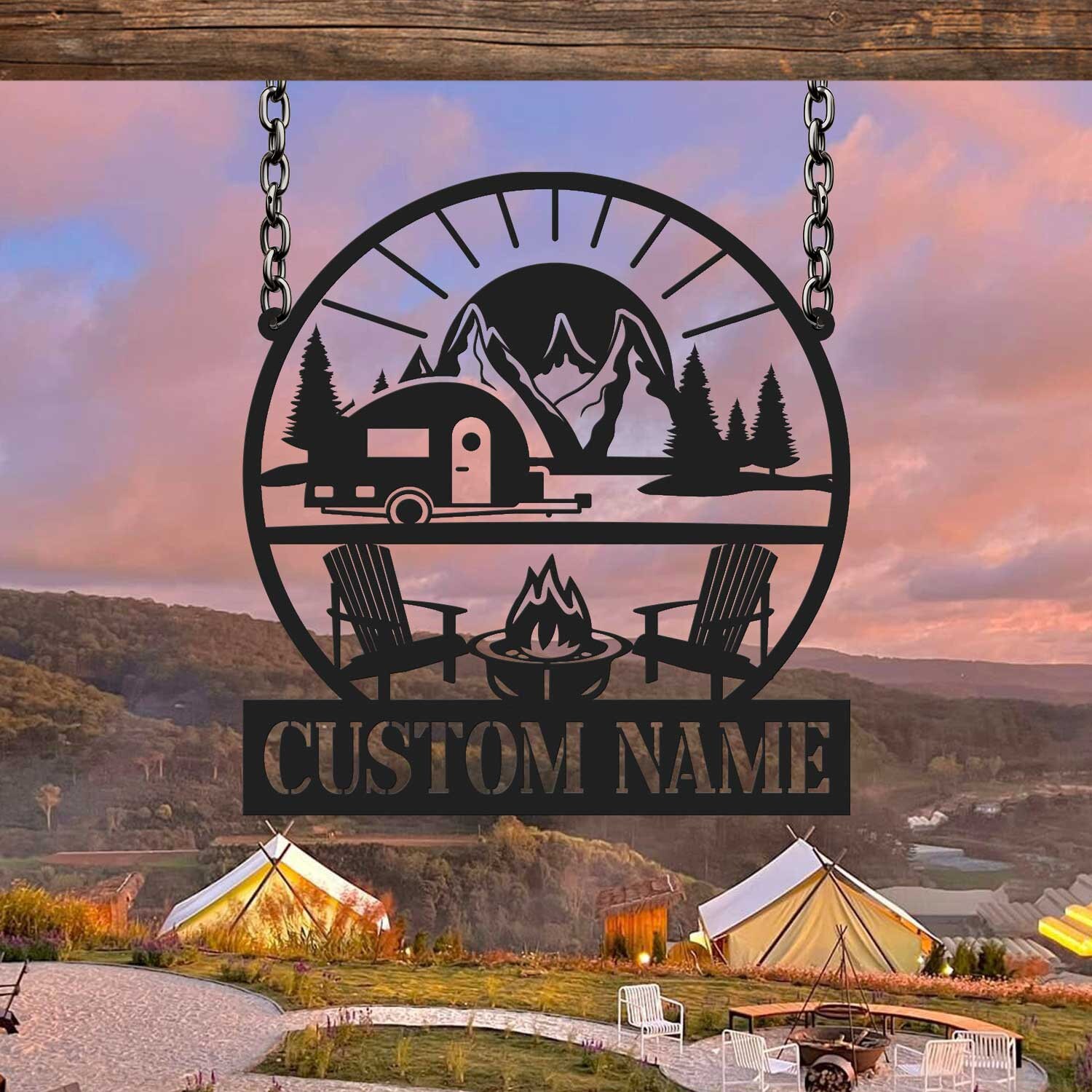 Custom Happy Campers Metal Yard Sign With LED Lights, Camping Car ...