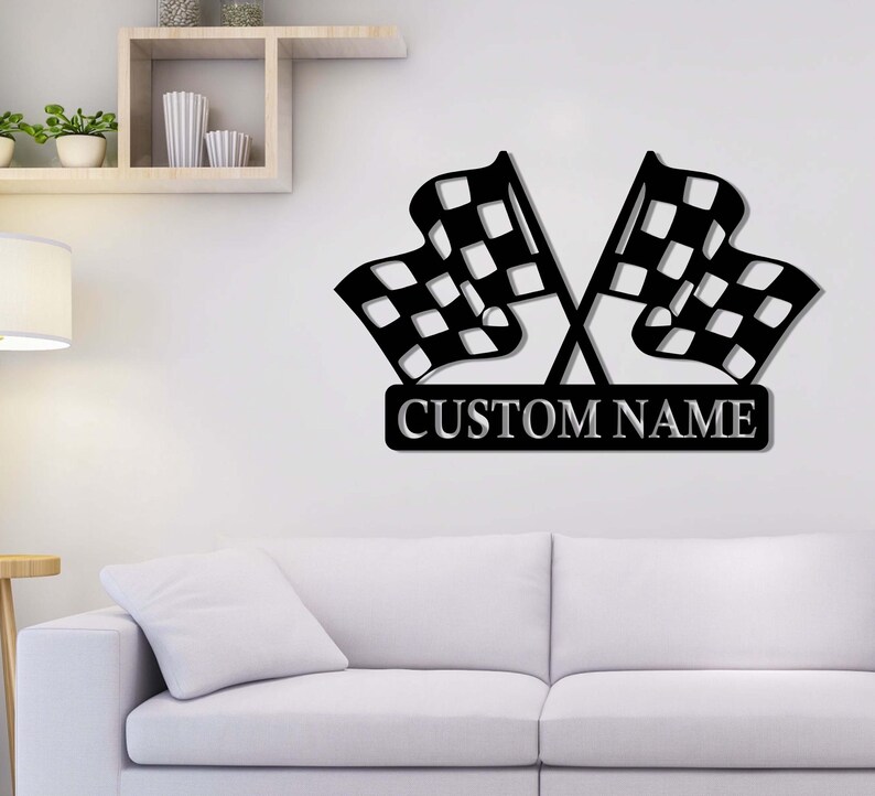 Custom Checkered Flag Racing Sign Led Light, Checkered Flag Monogram ...