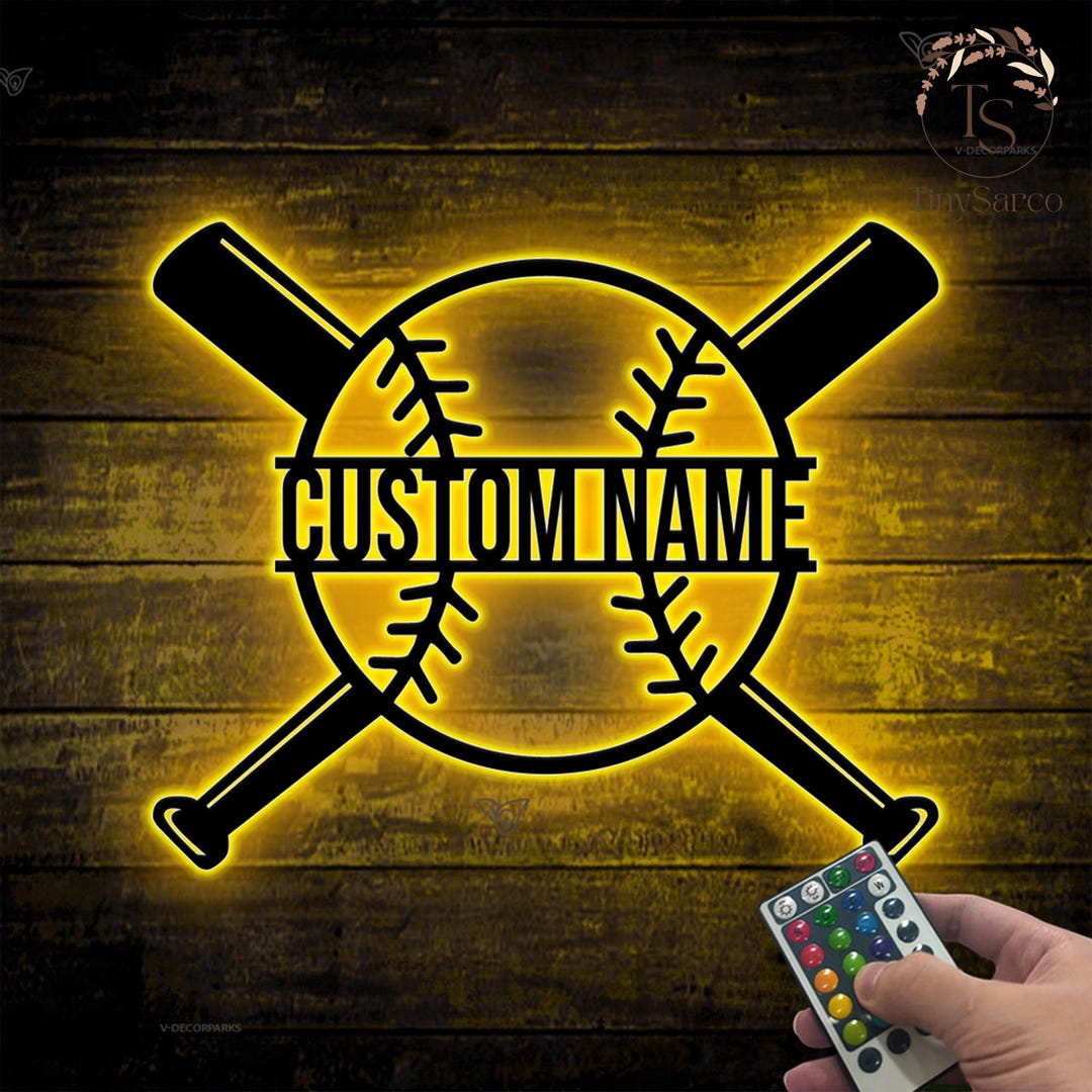 Personalized Baseball Ball Metal Wall Art With LED Lights,custom ...