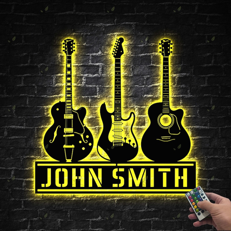 Personalized Guitar Metal Sign With LED Light, Silhouette Guitar Player ...