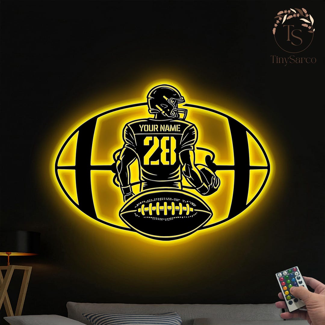 Personalized American Football Metal Sign With LED Lights, US Football ...
