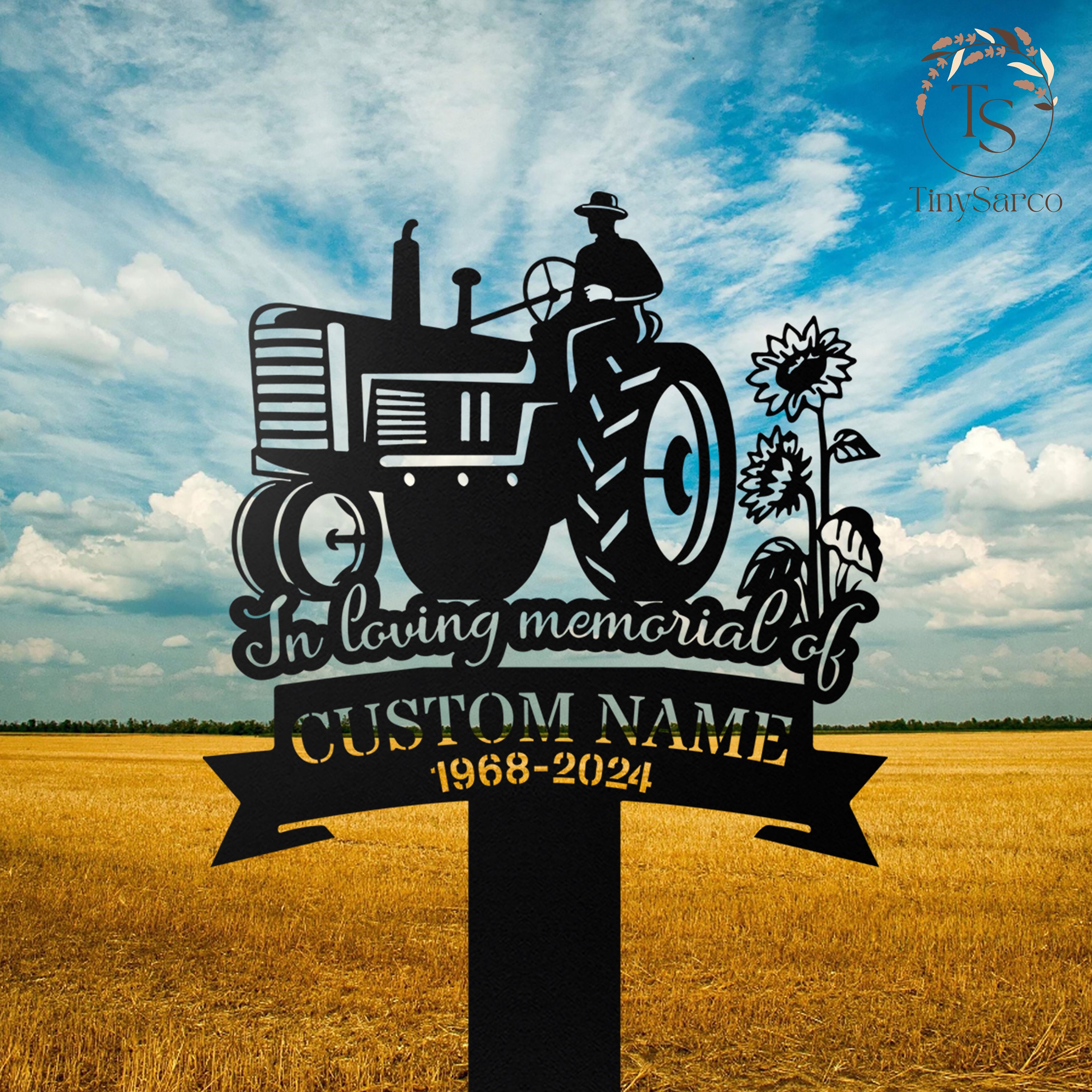 Custom Farmer Tractor Memorial Stake, Farm Garden Metal Yard Art, Farm ...