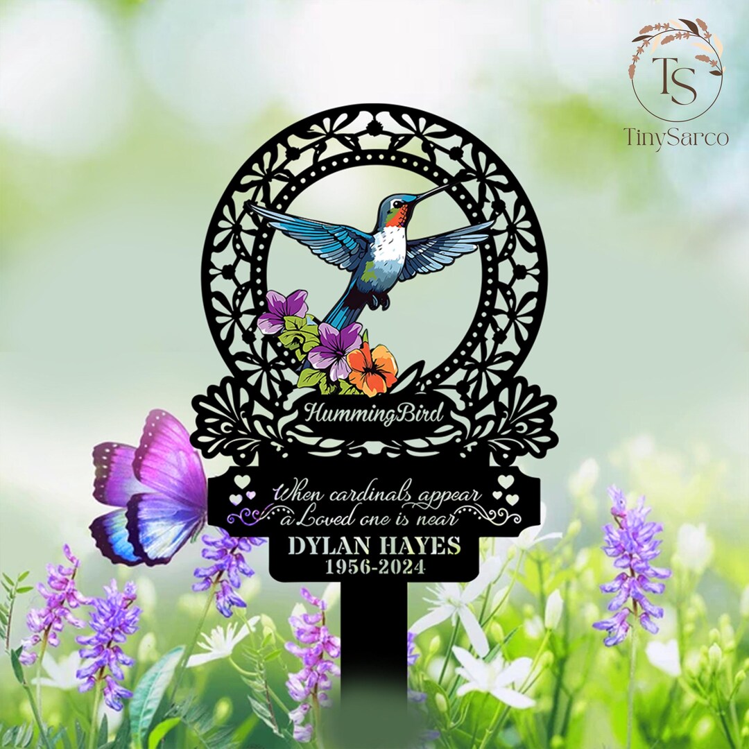 Personalized Hummingbird Memorial Plaque Stake, Garden Metal Stake ...