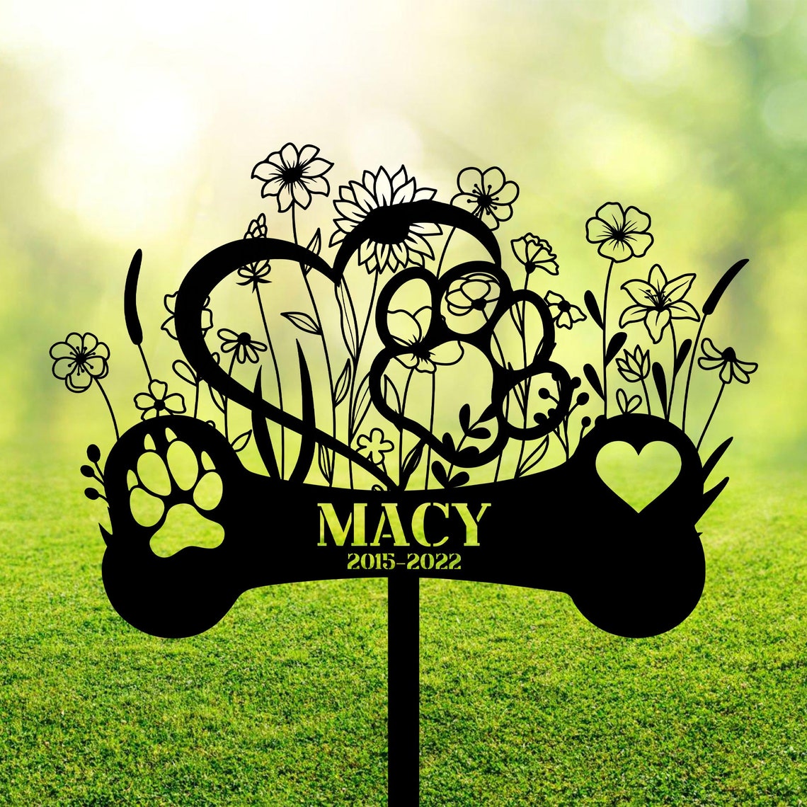 Dog Memorial Stake With Heart and Paw Custom, Dog Garden Metal Stake ...