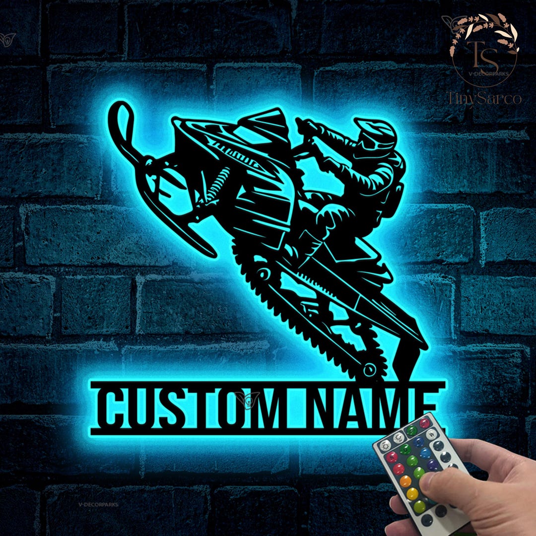 Custom Snowmobile Metal Sign Wall Art With LED Lights| Personalized Ski ...