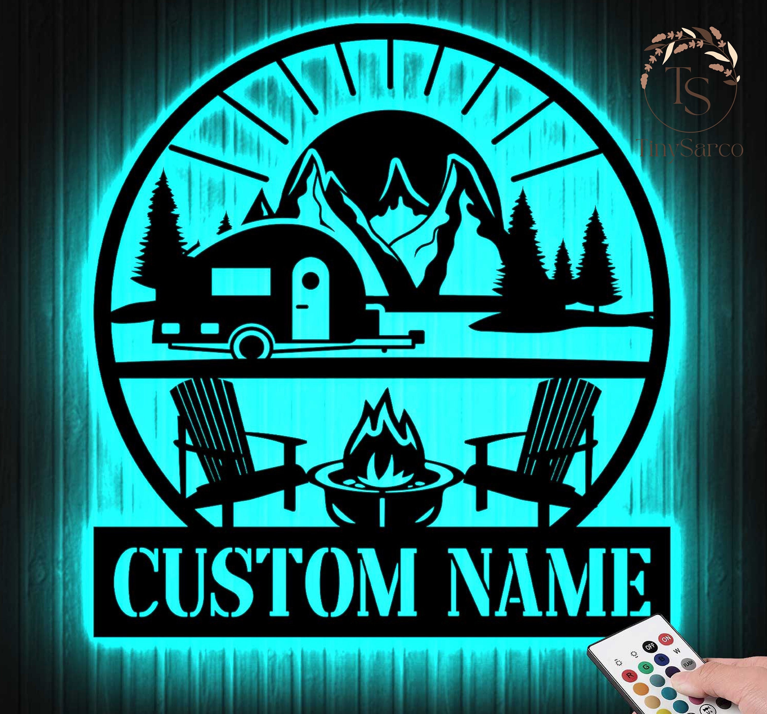 Custom Happy Campers Metal Yard Sign With LED Lights, Camping Car ...