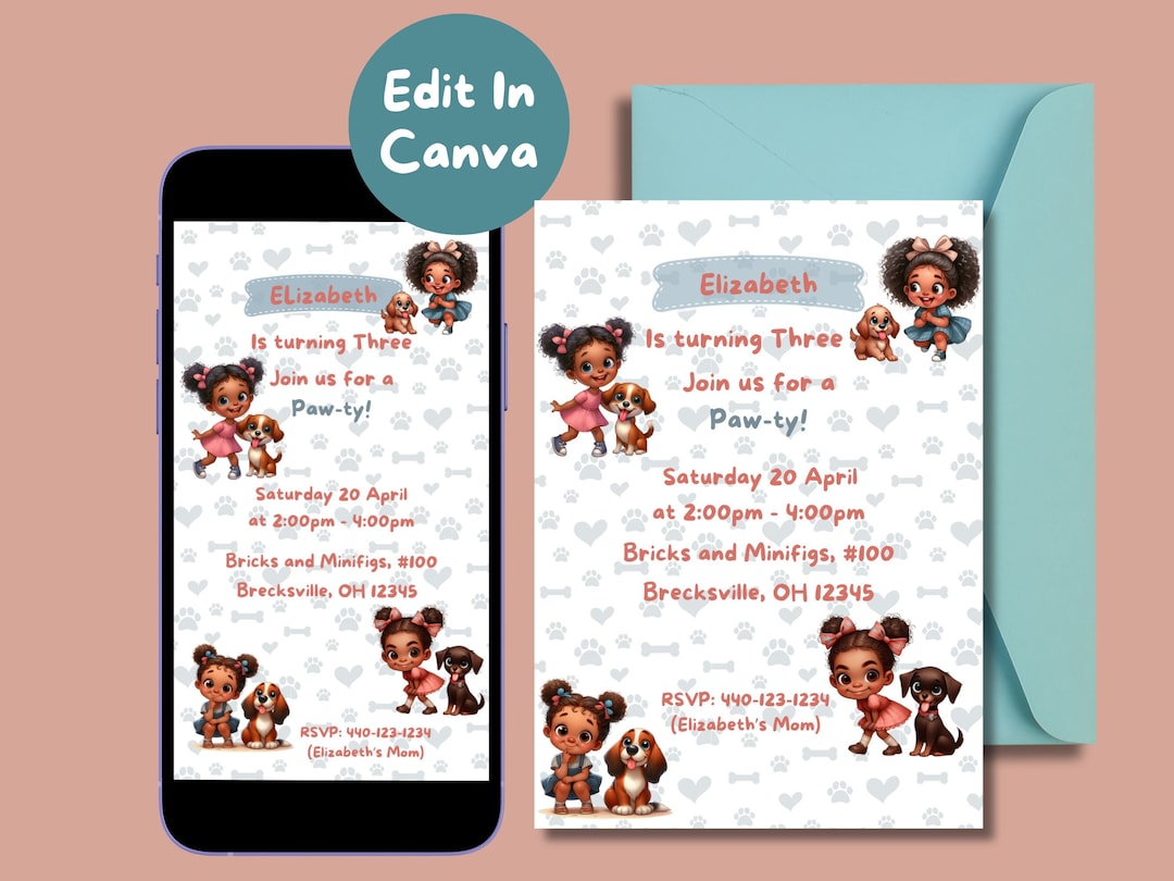 Puppy Birthday Invitation, African American Birthday Invitation - Etsy