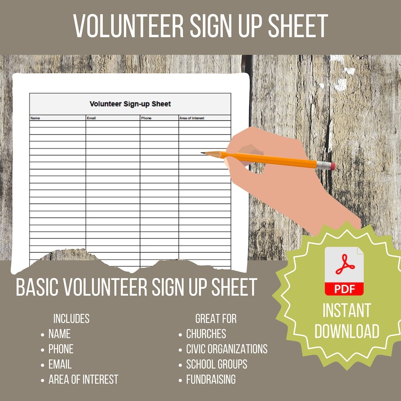 Volunteer Sign in Sheet - Etsy