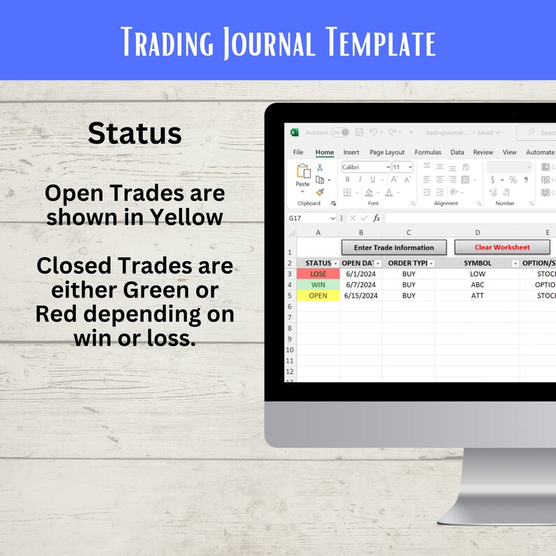 Trading Performance Journal | Excel Tracking Spreadsheet | Track Gains ...