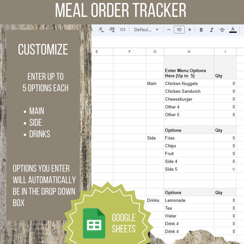Group Meal Order Tracking Sheet | Google Sheets Track Meal Order for ...