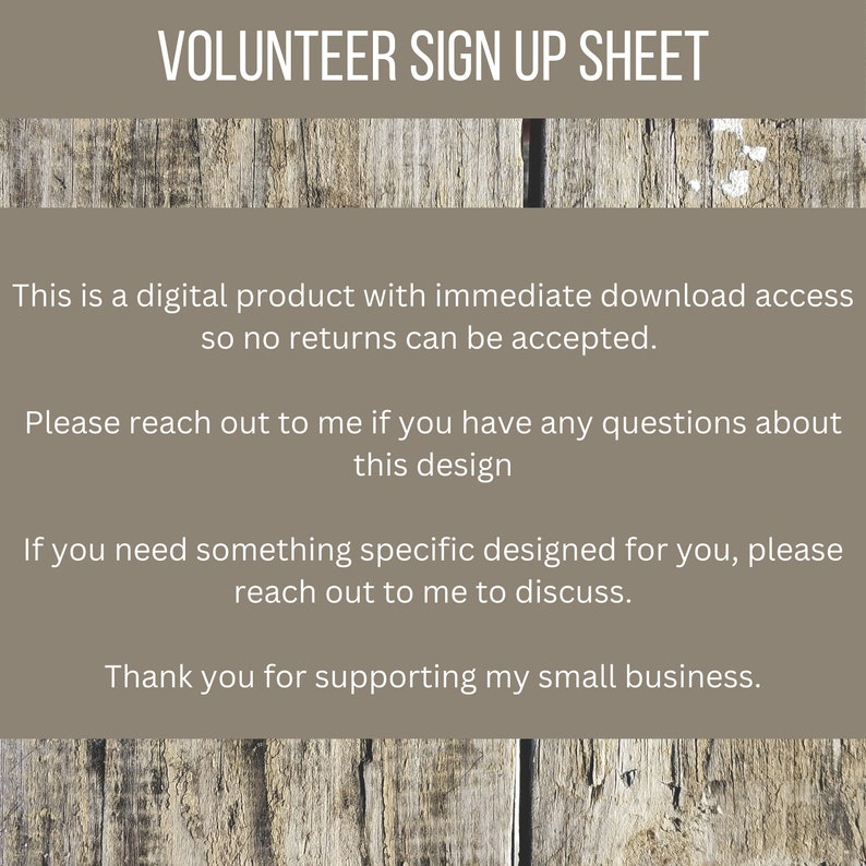 Volunteer Sign up Sheet Printable | PDF Download | Sign up Form for ...