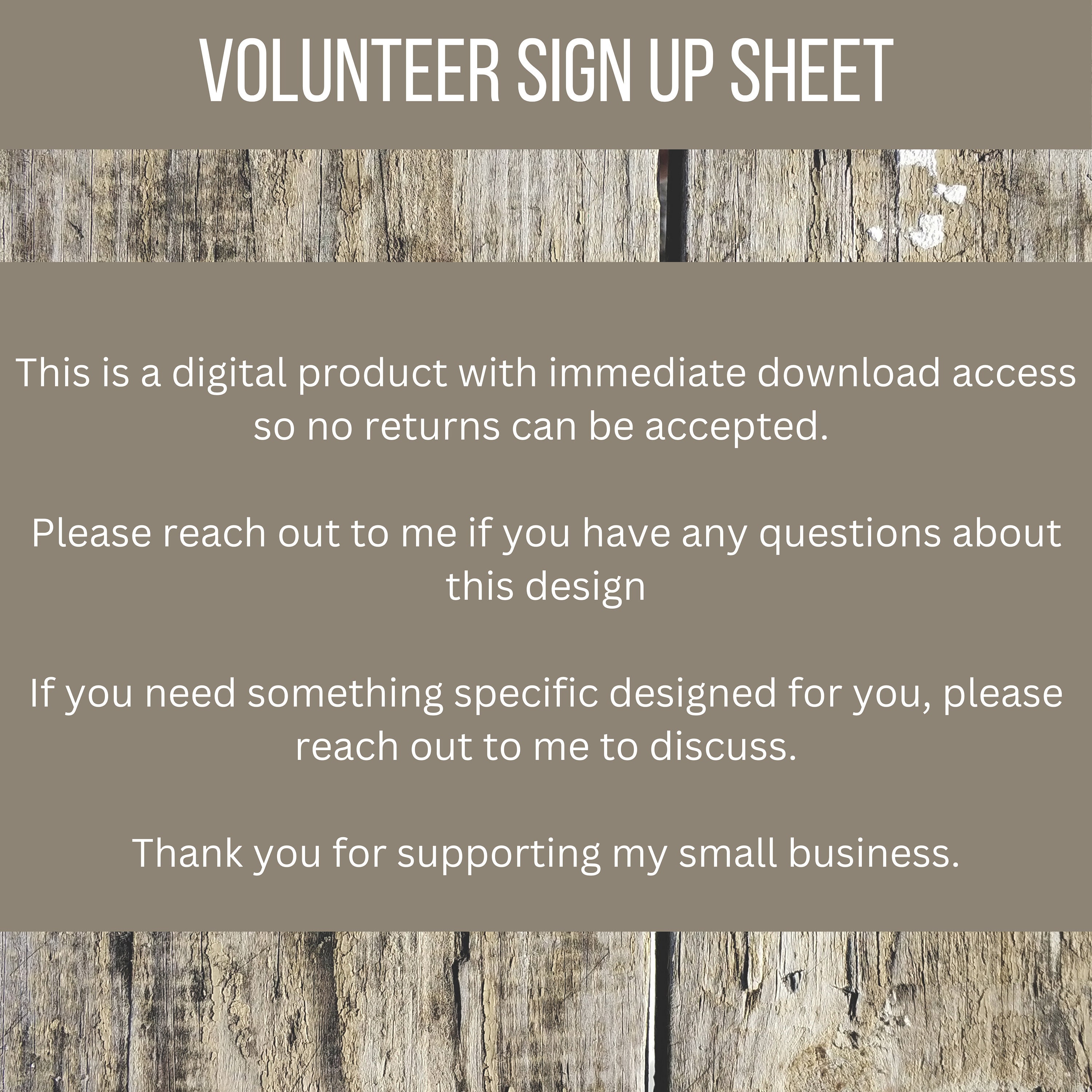 Volunteer Sign up Sheet Printable | PDF Download | Sign up Form for ...