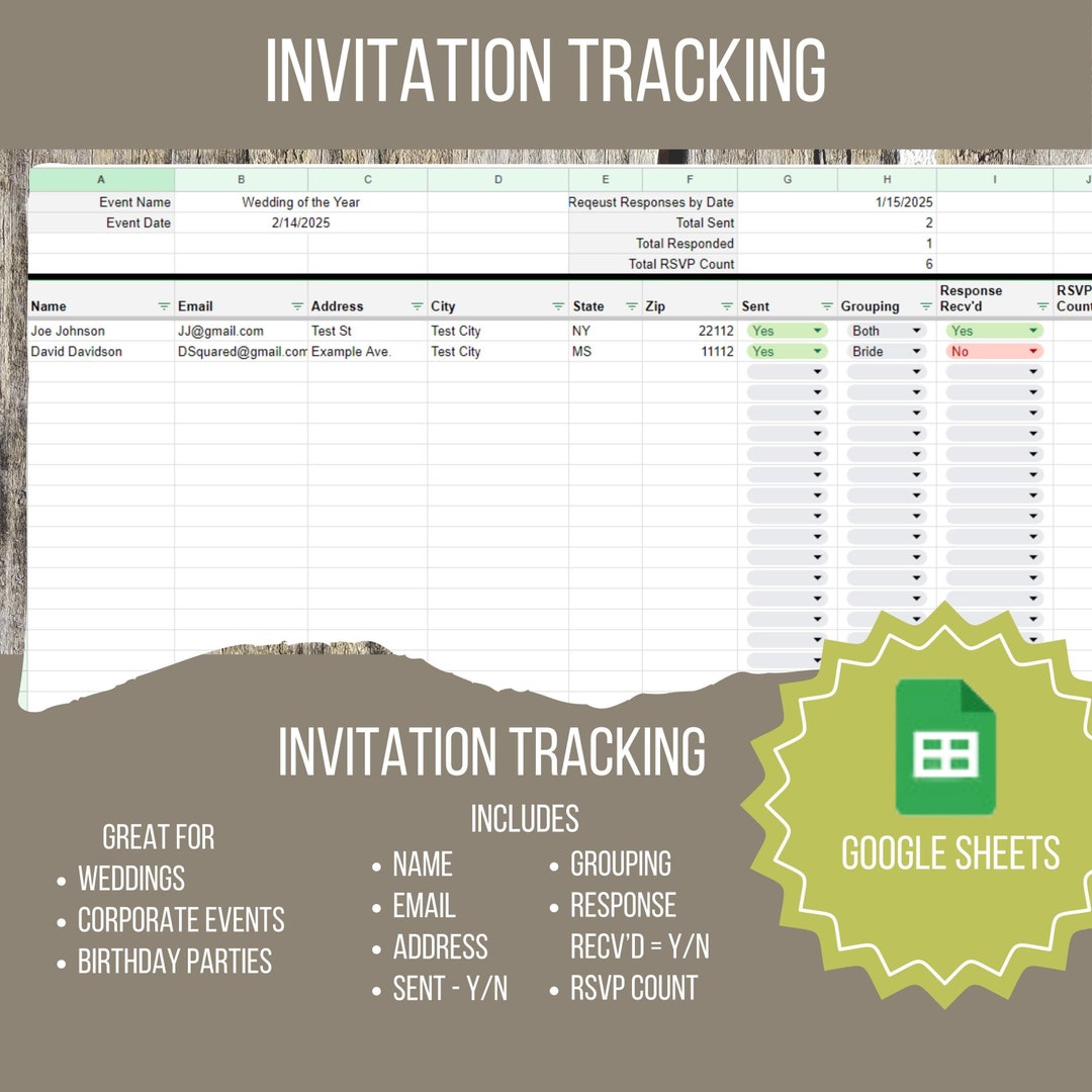 Invitation Tracking Sheet | Weddings Anniversaries Birthday Parties ...