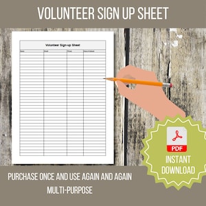 Volunteer Sign up Sheet Printable | PDF Download | Sign up Form for ...