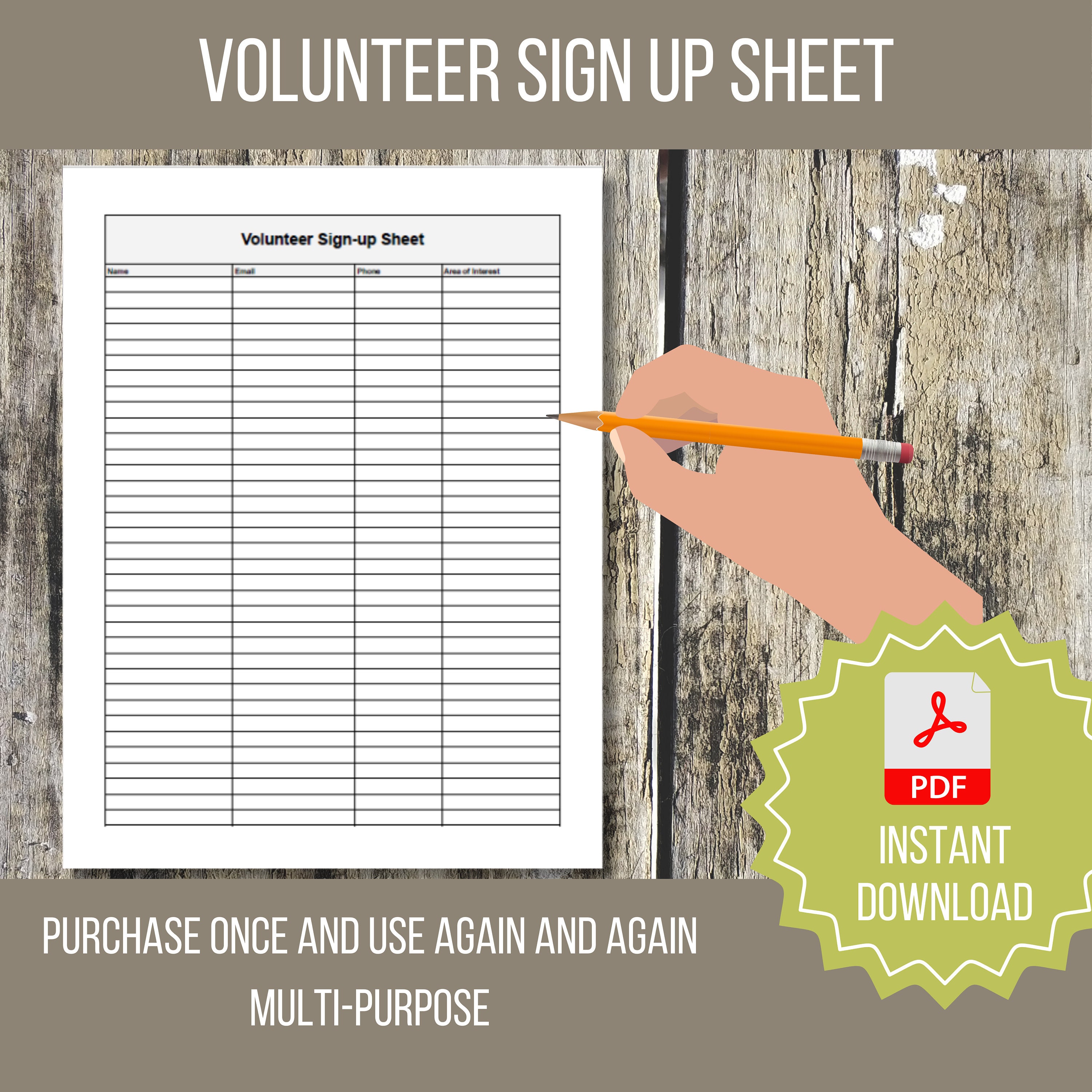 Volunteer Sign up Sheet Printable | PDF Download | Sign up Form for ...