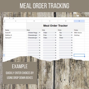 Group Meal Order Tracking Sheet | Google Sheets Track Meal Order for ...