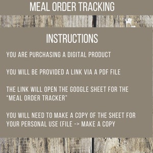 Group Meal Order Tracking Sheet | Google Sheets Track Meal Order for ...