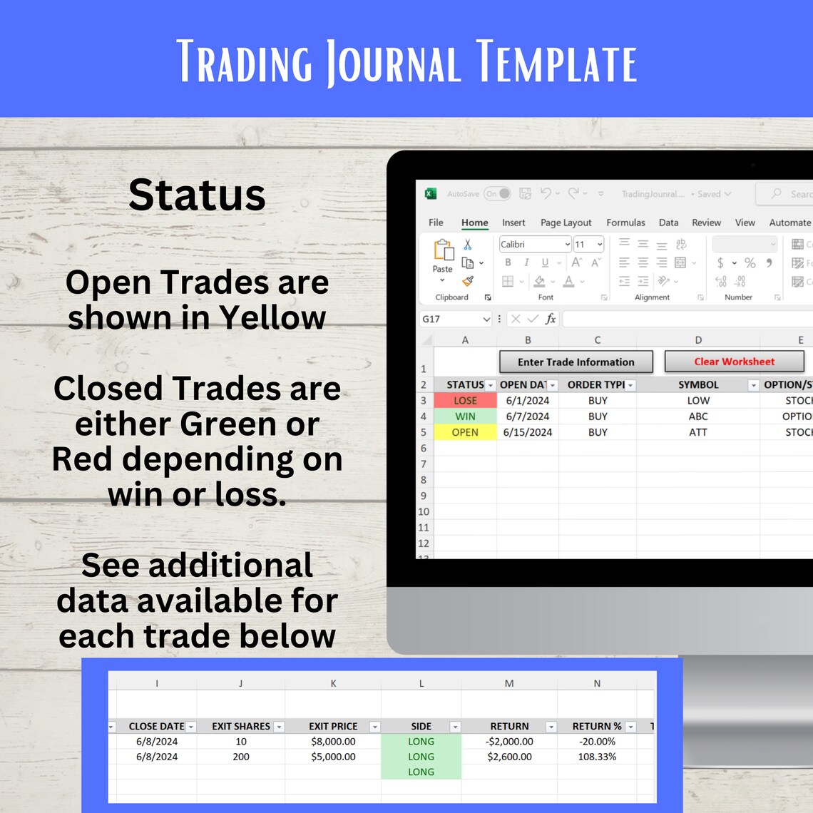 Trading Performance Journal | Excel Tracking Spreadsheet | Track Gains ...