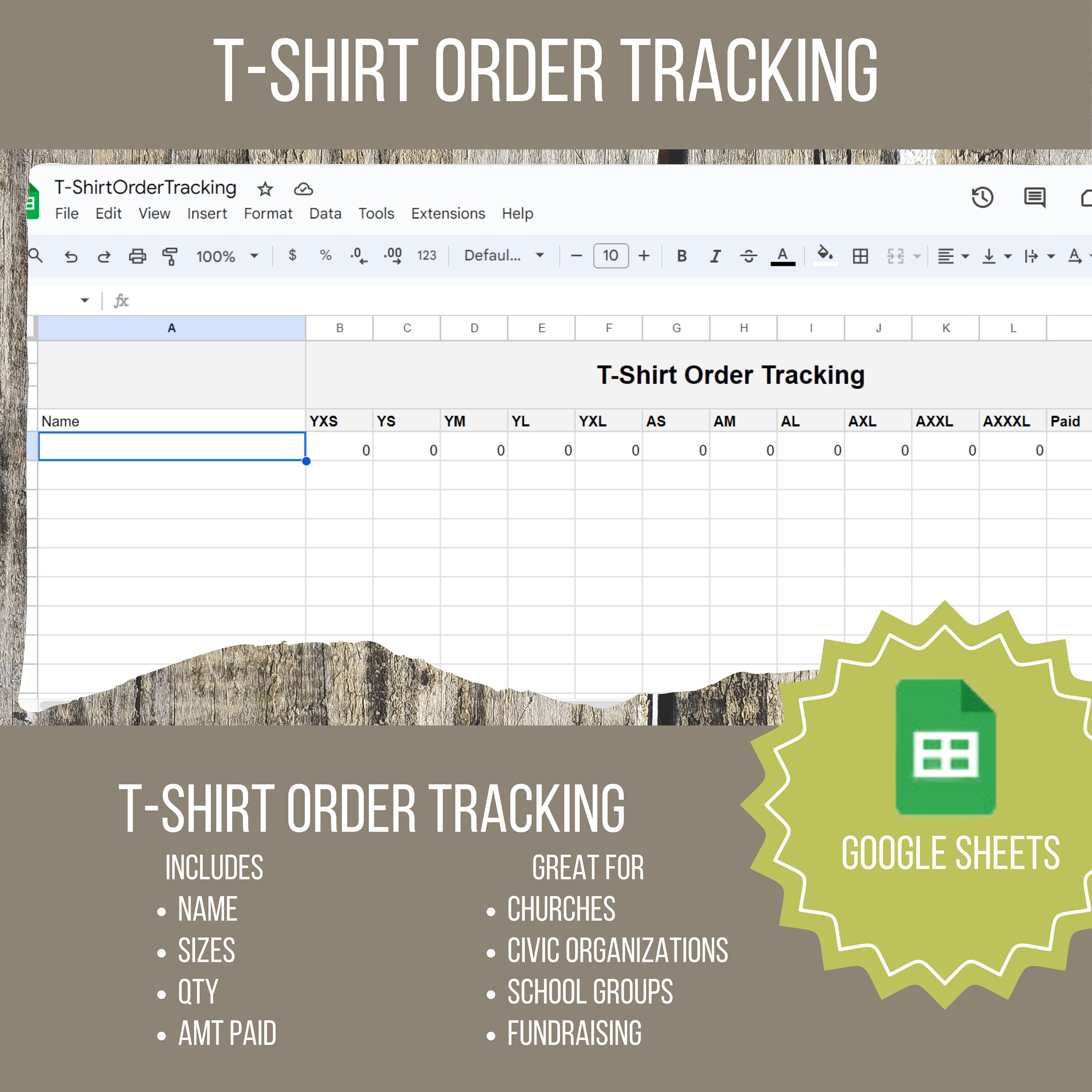 Group T-shirt Order Tracking Sheet | Google Sheets Track Name Sizes ...