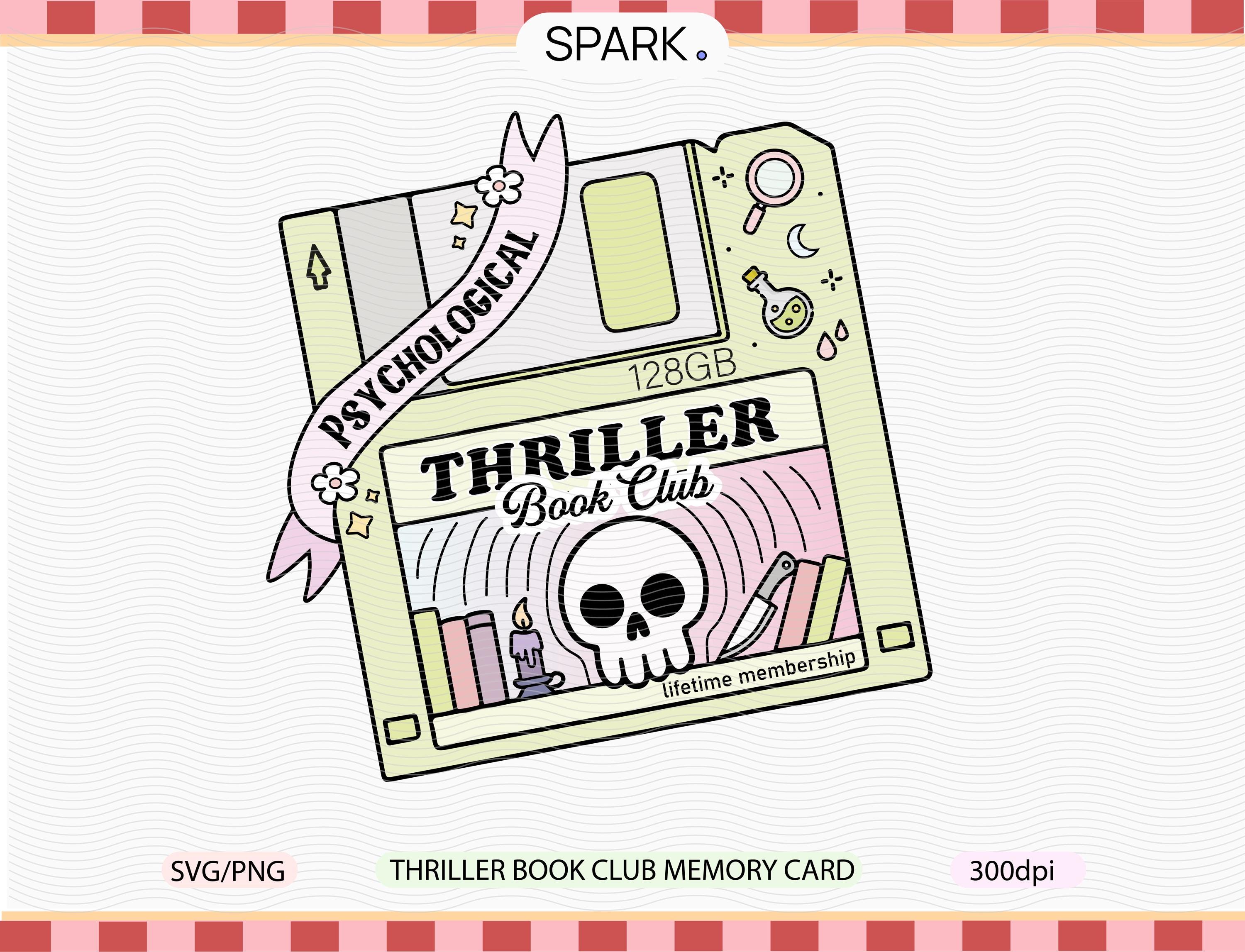 Thriller Book Club Sticker Clipart: Cute Bookish Memory Card (PNG SVG ...