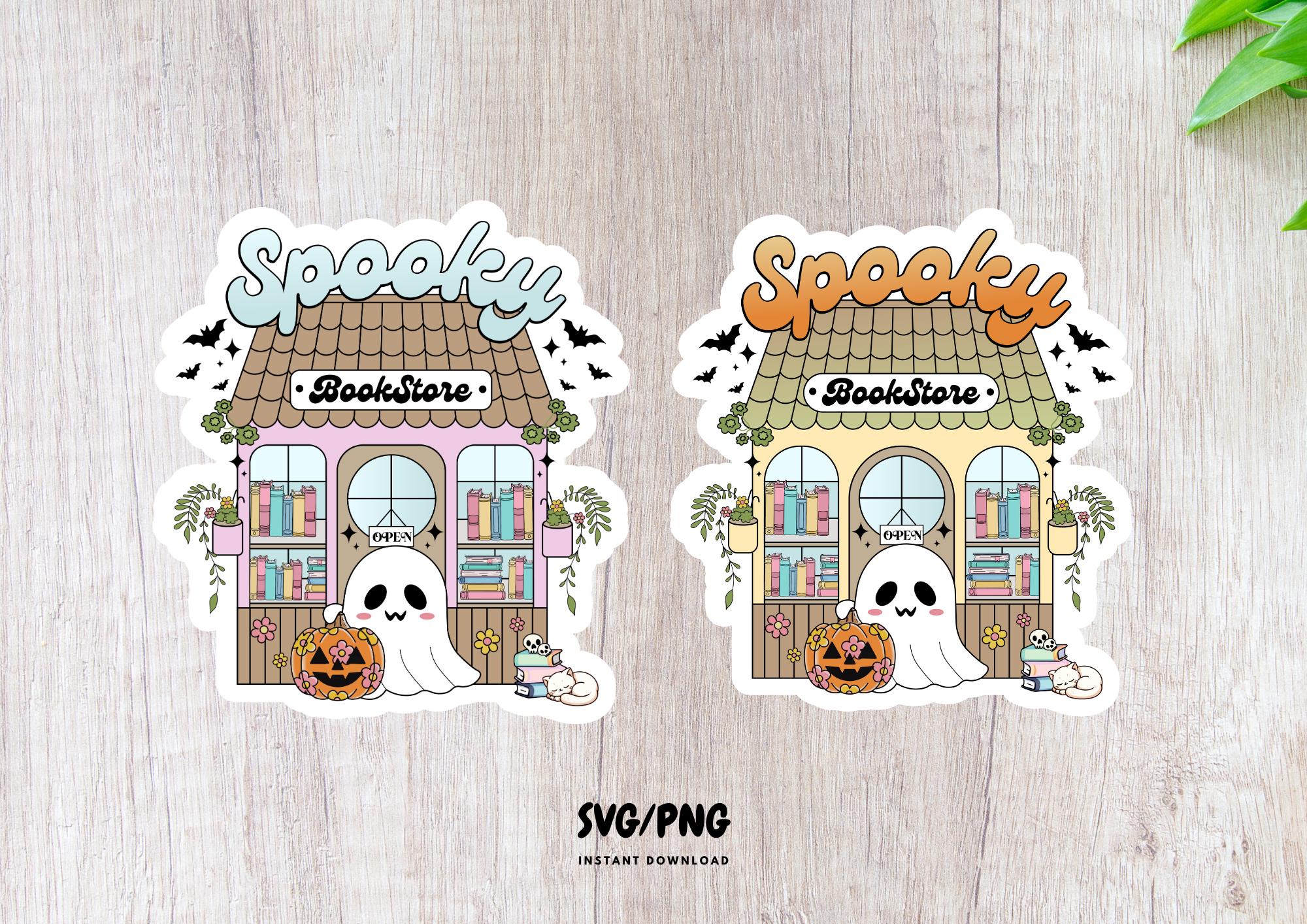 Spooky Ghost Bookstore SVG PNG: Halloween Reading Design (commercial ...