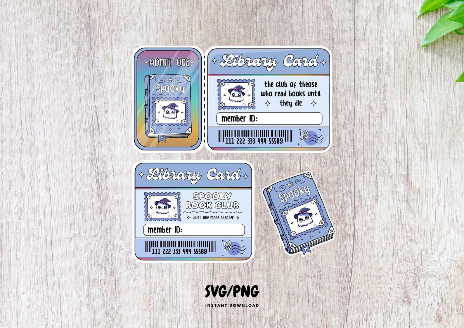 Spooky Ghost Library Card SVG PNG: Halloween Bookish Ticket (digital ...