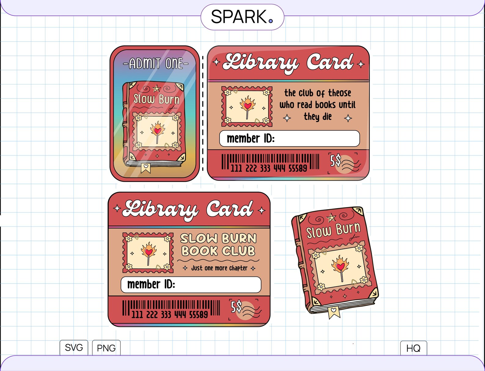 Slow Burn Book Club Library Card: PNG SVG Cut File (digital Download ...