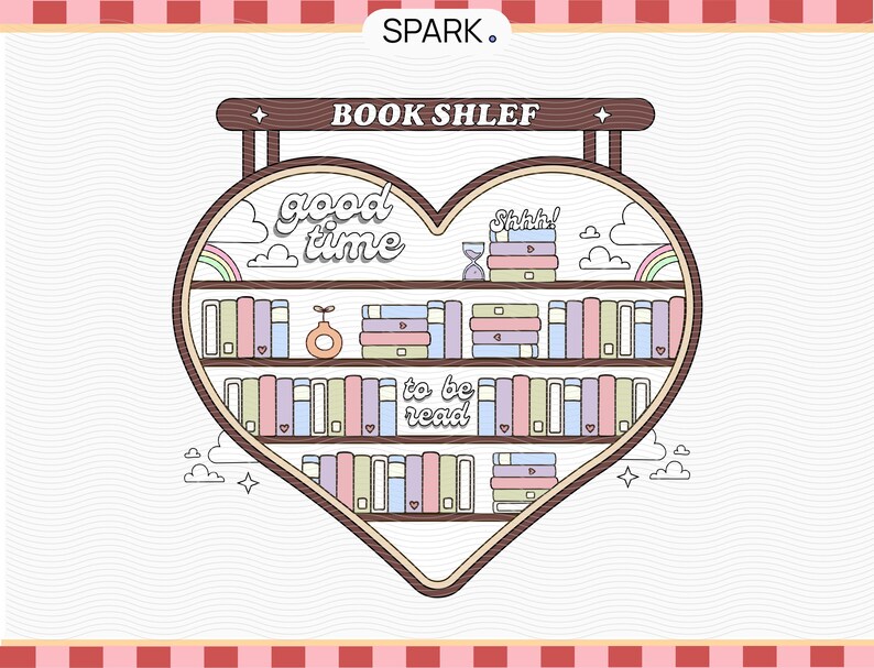 Heart Bookshelf Sticker for Kindles Svg Png / Book Lovers Png ...