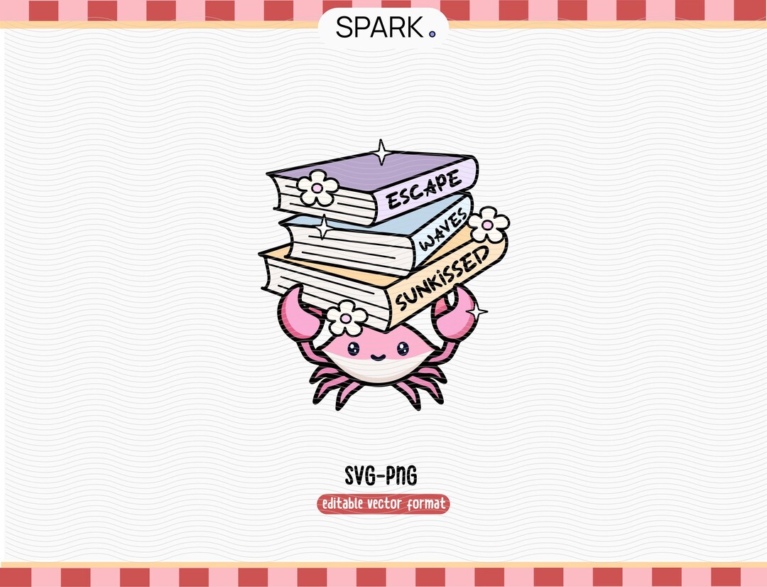 Crab Reading Book SVG: Hawaii Summer Sticker Design (commercial Use ...