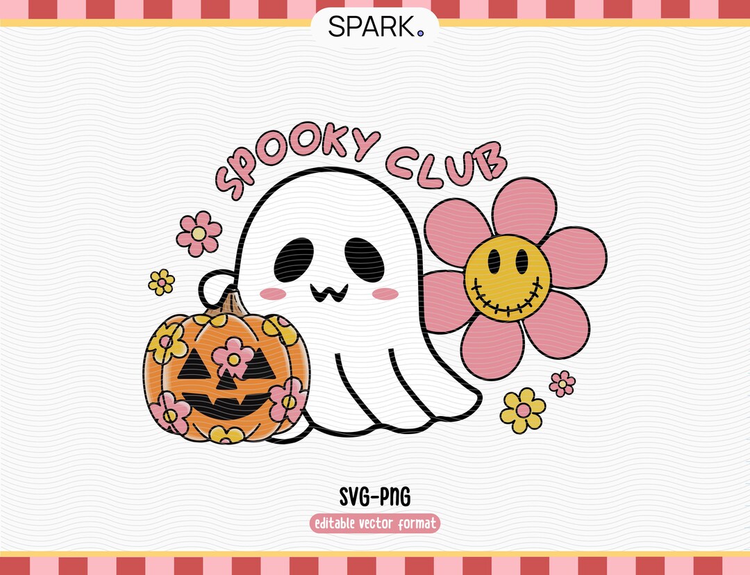 Spooky Club Cute Halloween Ghost SVG PNG/ Retro Trendy Halloween Pretty ...