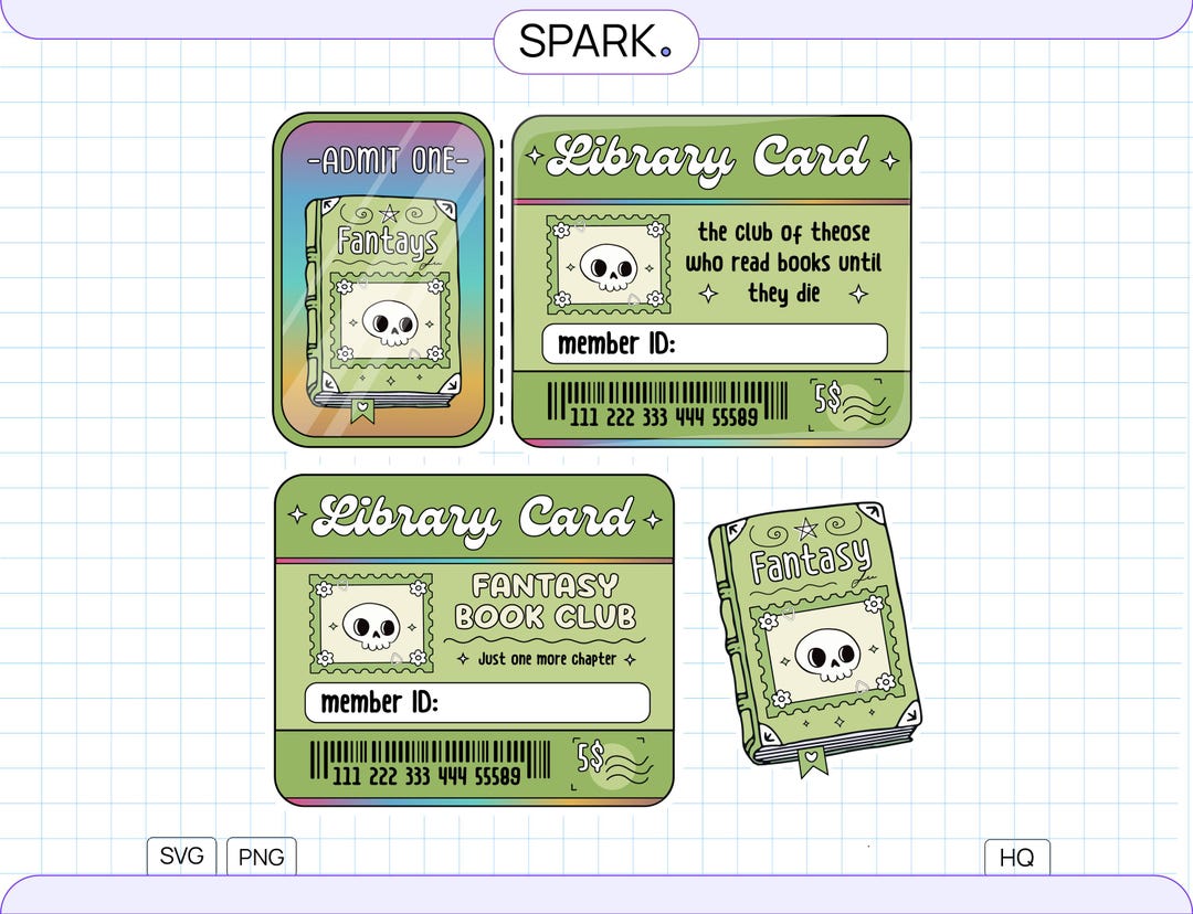 Fantasy Library Card PNG SVG/ Fantasy Girl Bookish Ticket Librarian ...
