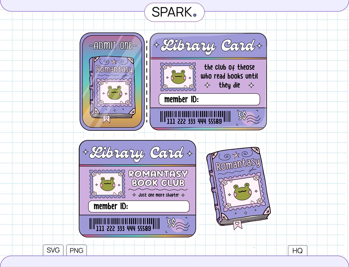 Romantasy Library Card: Bookish Ticket PNG SVG (digital Download) - Etsy