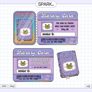 Romantasy Library Card PNG SVG/ Preppy Cute Bookish Ticket Librarian ...