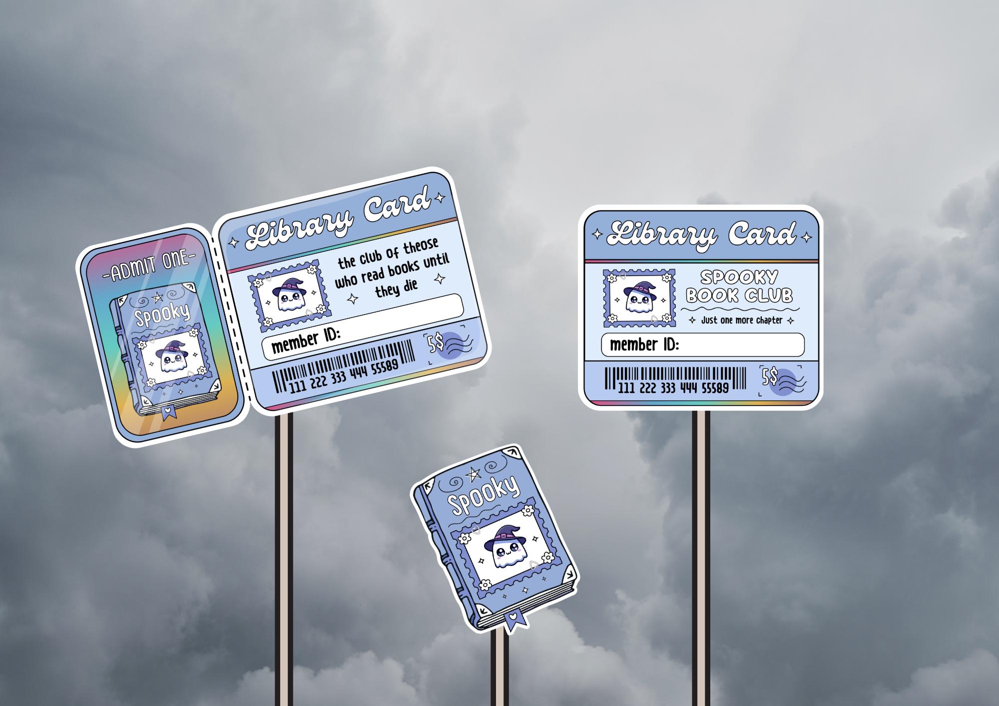 Spooky Ghost Library Card SVG PNG: Halloween Bookish Ticket (digital ...