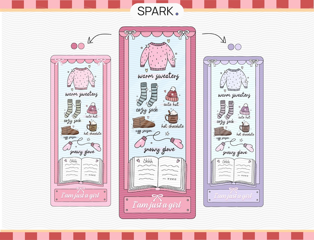 Winter Bookish Bookmark PNG SVG / Winter Collage Bookmark Santa ...