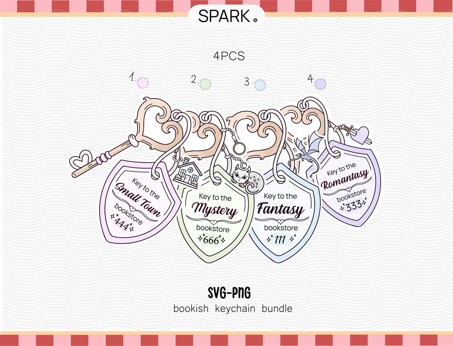 Bookish Keychain Charm Set: Reader Key Stickers SVG PNG (commercial Use ...