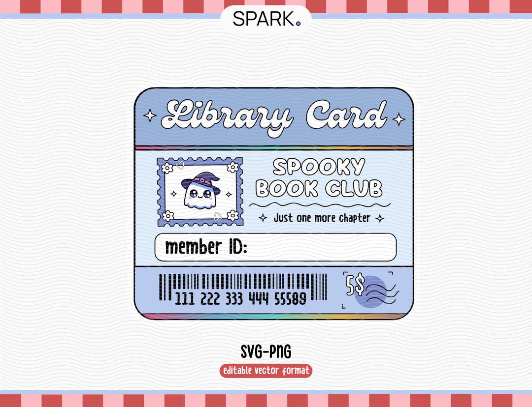 Spooky Ghost Library Card SVG PNG: Halloween Bookish Ticket (digital ...