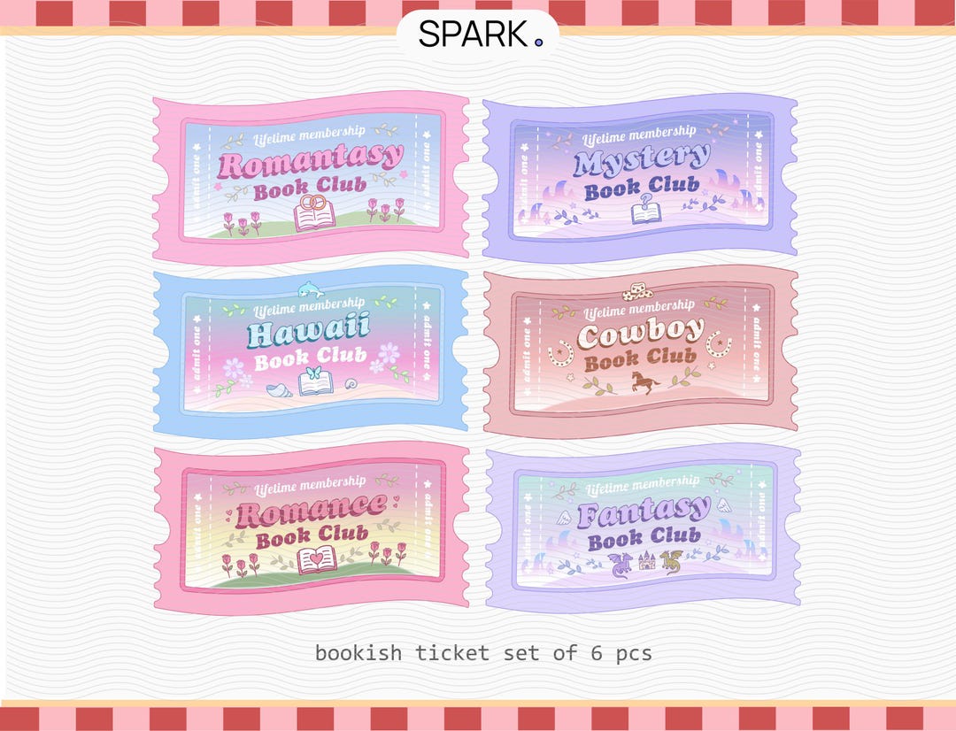 Bookish Ticket Bundle PNG SVG/ Preppy Cute Bookish Ticket Digital ...