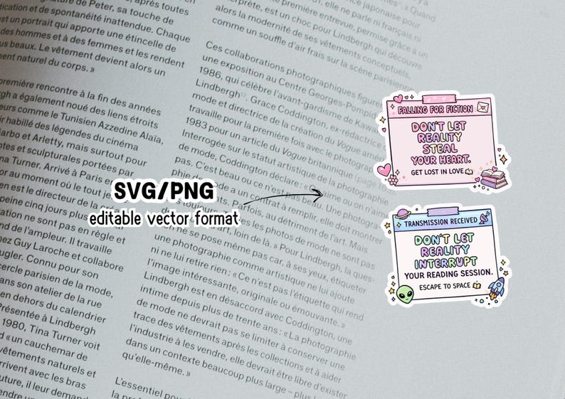 Reader Book Notes Sticker Set PNG / Romance & Sci-fi Reading Quotes ...
