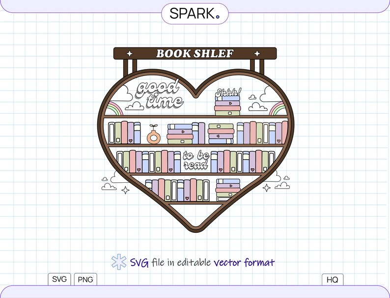 Heart Bookshelf Sticker: Book Lover PNG SVG (digital Download) - Etsy