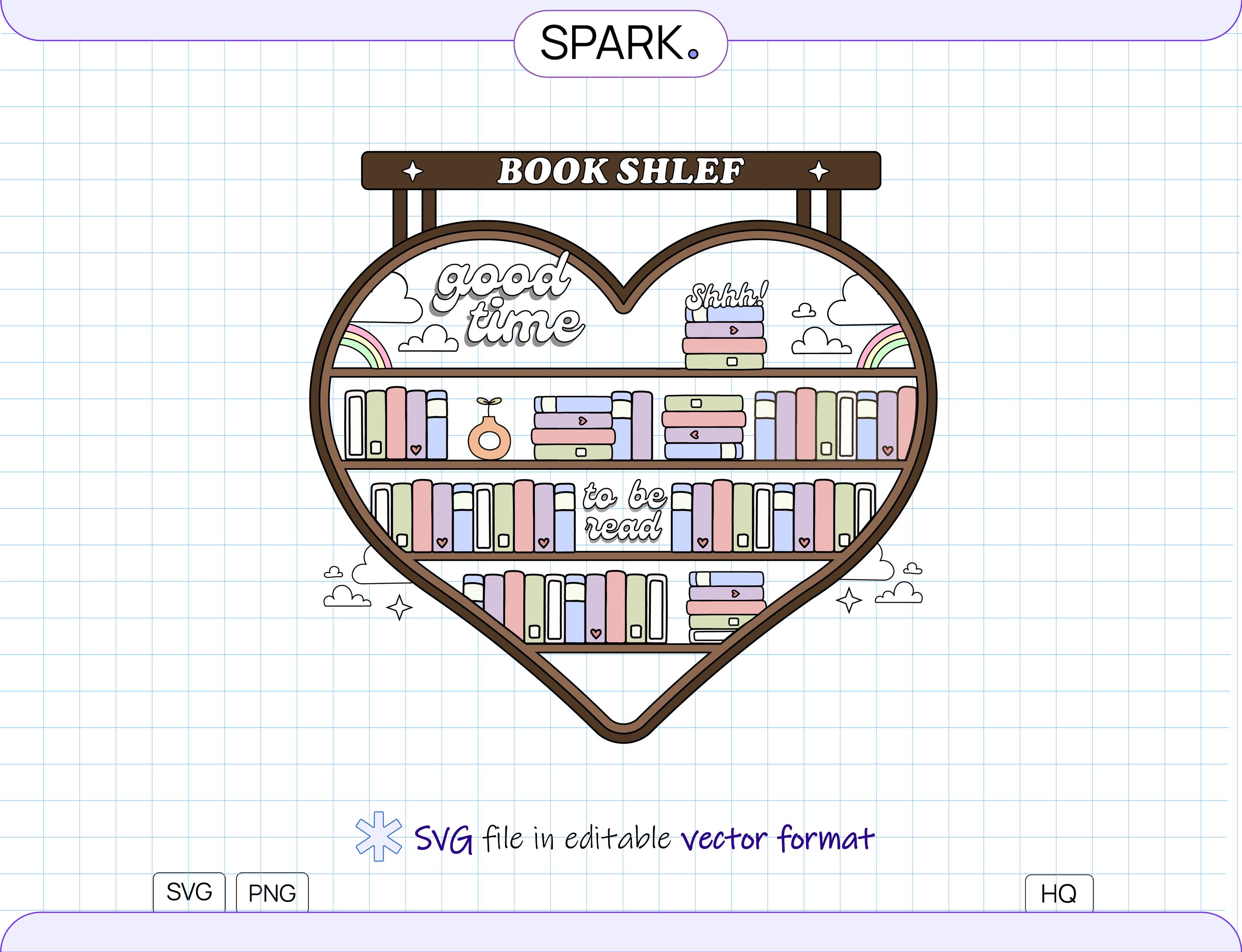 Heart Bookshelf Sticker: Book Lover PNG SVG (digital Download) - Etsy