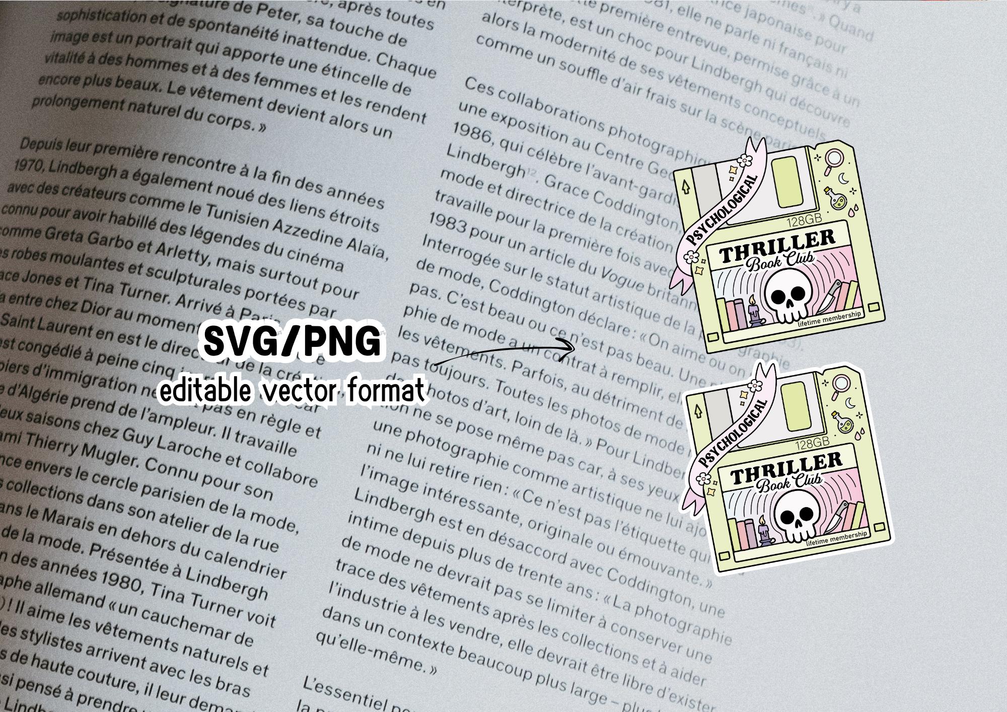 Thriller Book Club Sticker Clipart: Cute Bookish Memory Card (PNG SVG ...