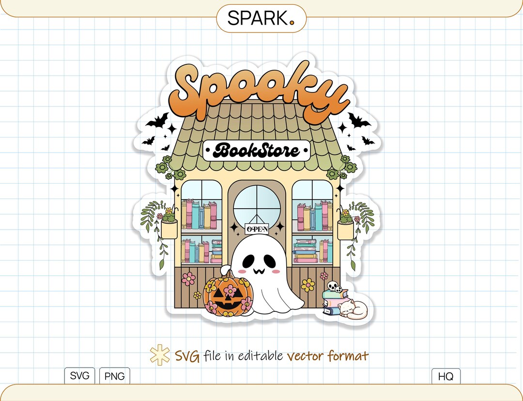 Spooky Ghost Bookstore SVG PNG: Halloween Reading Design (commercial ...