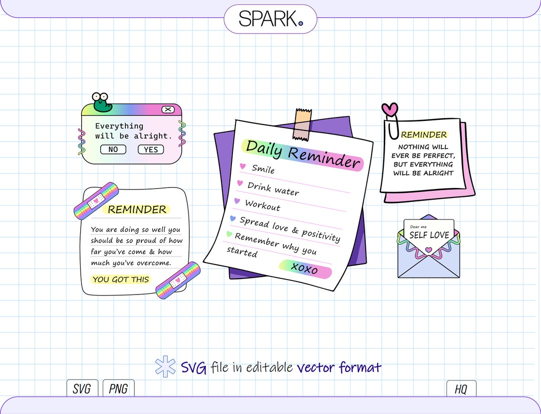 Daily Reminder Stickers | Self Love, Positivity Affirmations (SVG, PNG ...