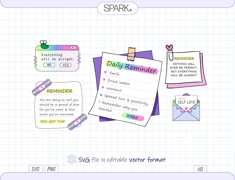 Daily Reminder Stickers | Self Love, Positivity Affirmations (SVG, PNG ...