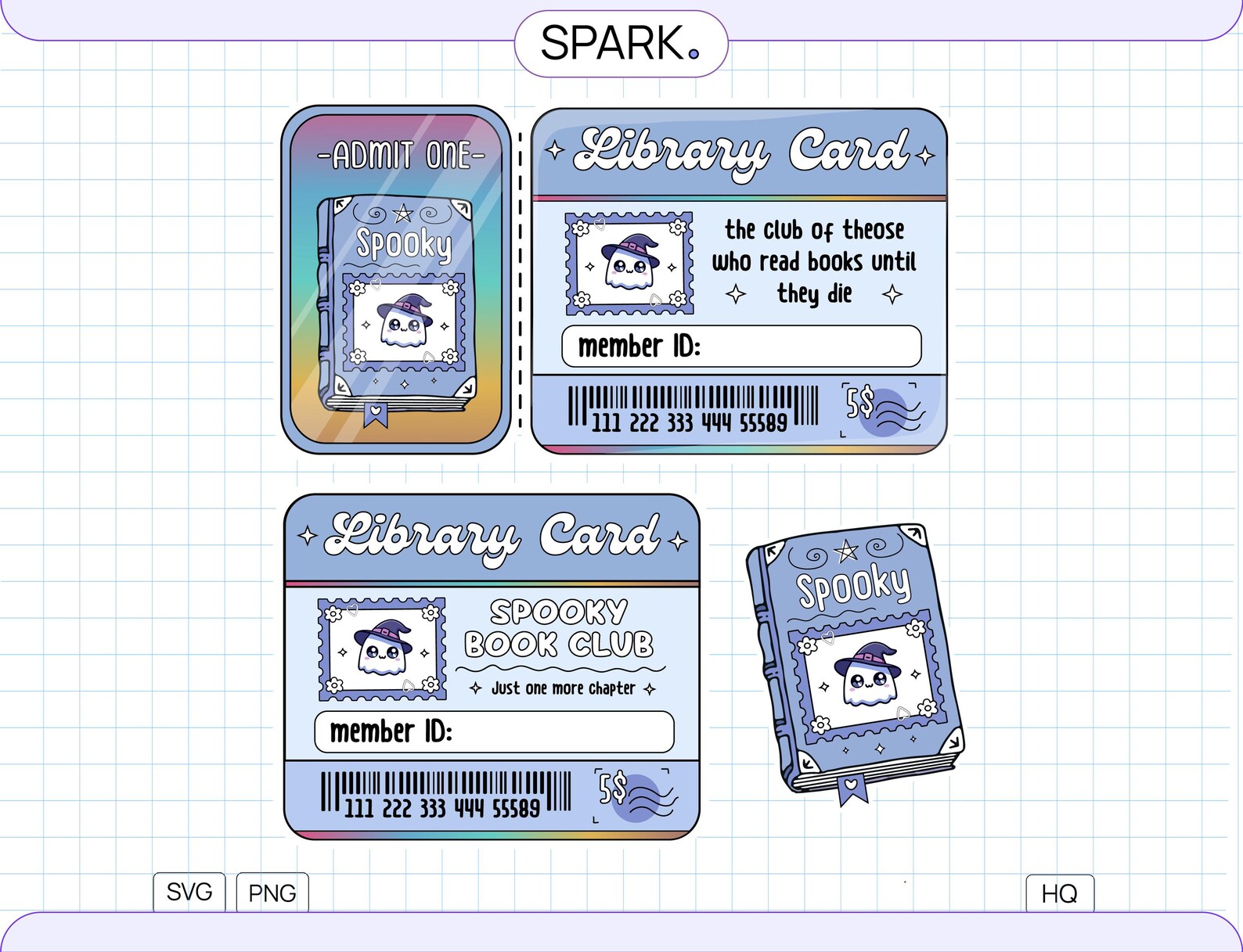 Ghost Spooky Library Card Svg Png / Spooky Book Png/ Halloween Bookish ...